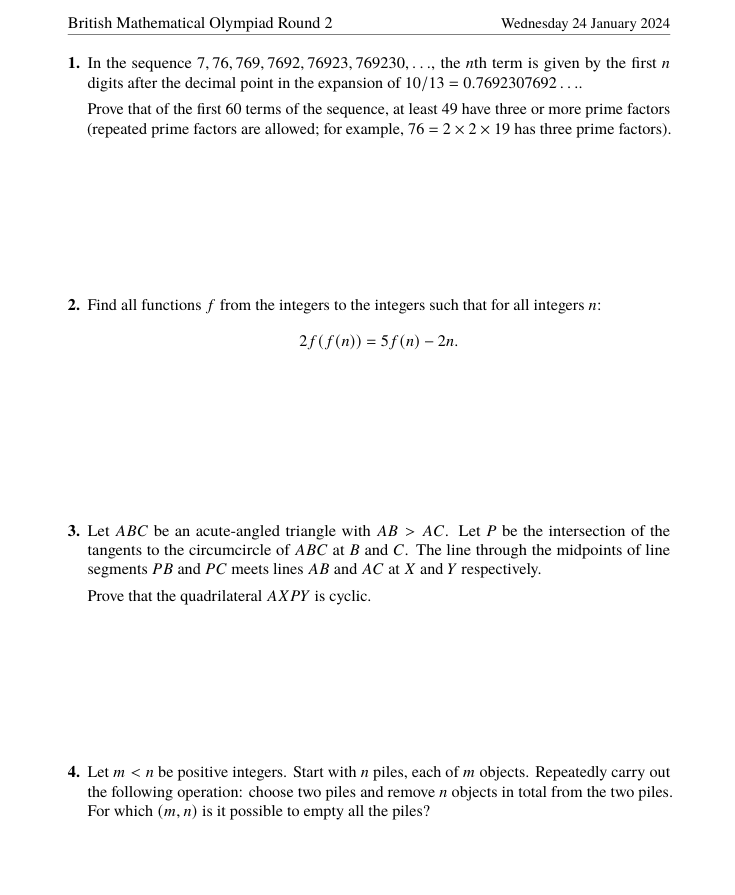 2024年BMO数学竞赛BMO2真题