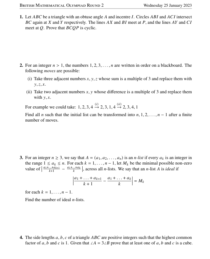 2023年BMO数学竞赛BMO2真题