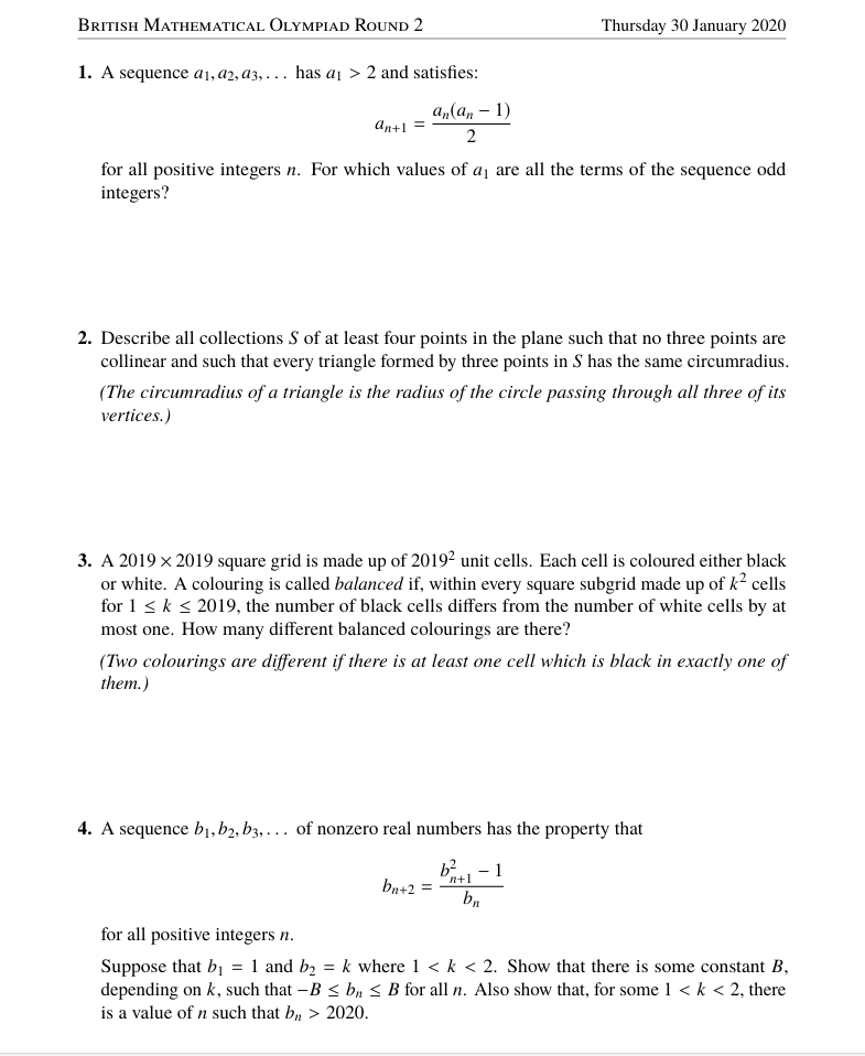2020年BMO数学竞赛BMO2真题在线做！看你能得多少分？ – British Mathematical Olympiad(BMO)