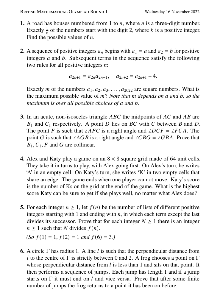 2023年BMO数学竞赛BMO1真题