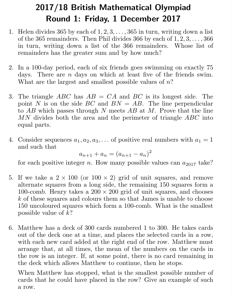 2018年BMO数学竞赛BMO1真题