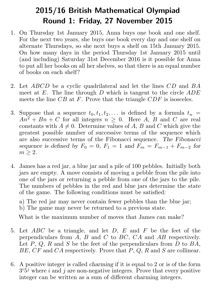2016年BMO数学竞赛BMO1真题