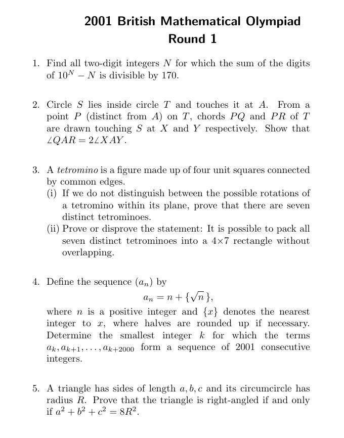 2001年BMO数学竞赛BMO1真题